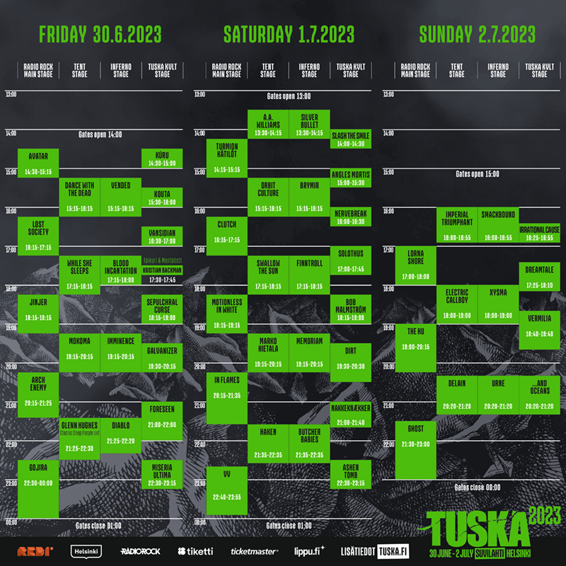 Tuska Open Air 2023 - Horaires / Running Order