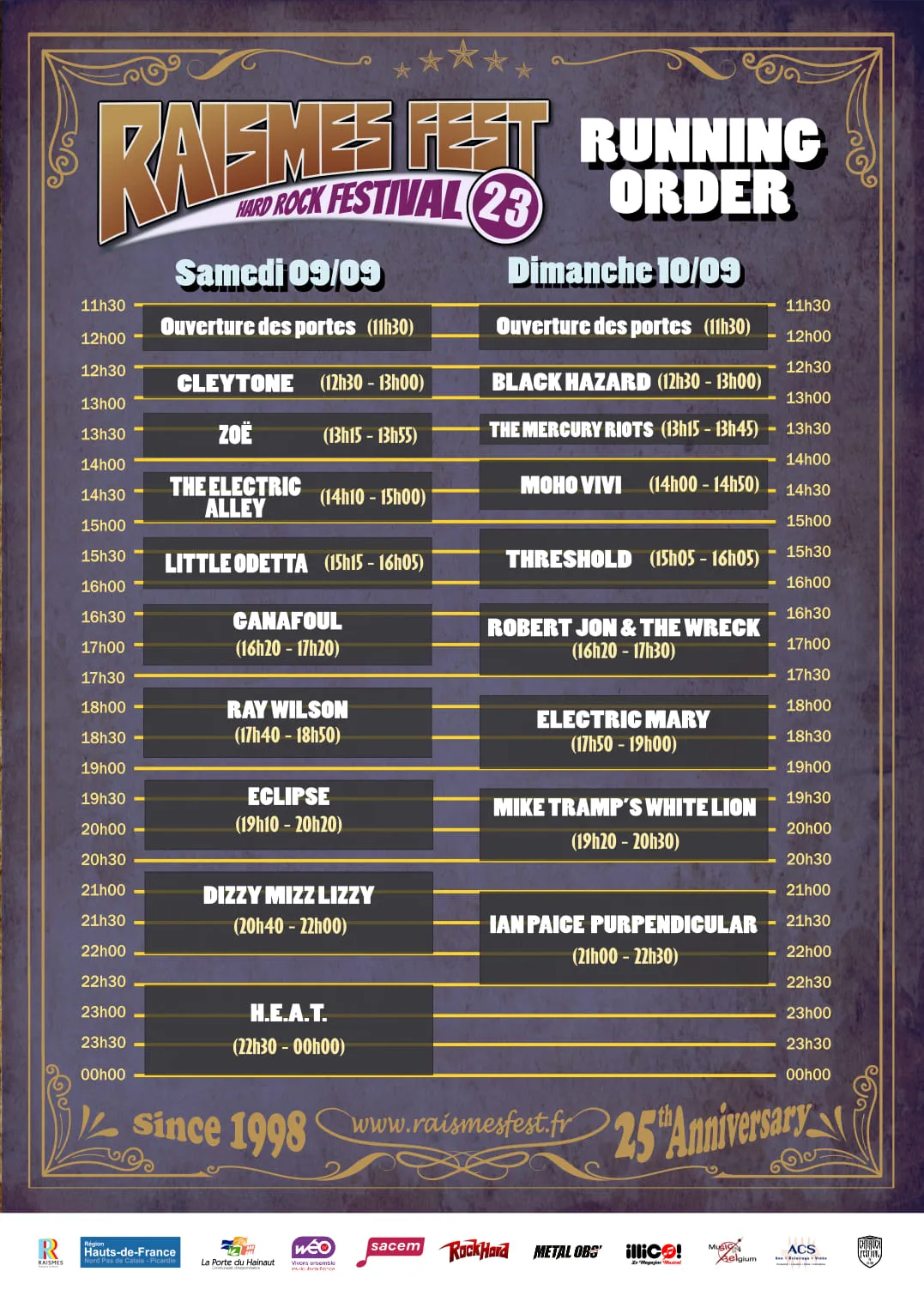 Raismes Fest 2023 - Running Order | Concerts-Metal