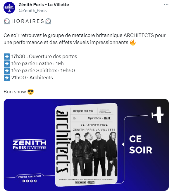 Concert Architects - Horaires / Running Order