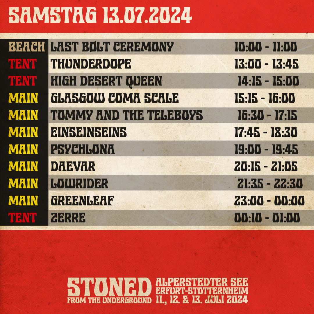 Stoned From The Underground 2024 - Running Order - Day 3 | Concerts-Metal
