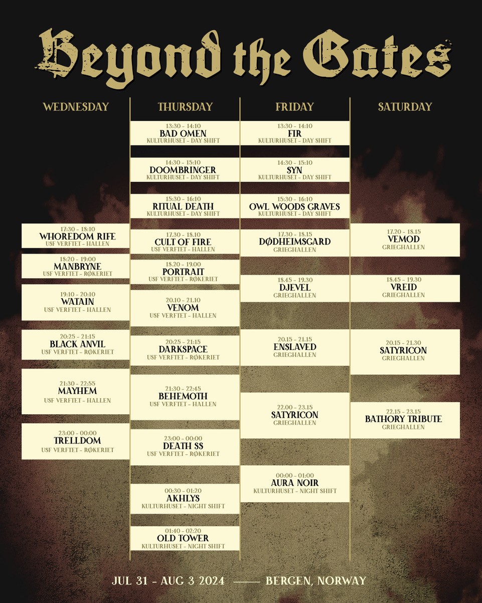 Beyond the Gates 2024 - Horaires / Running Order
