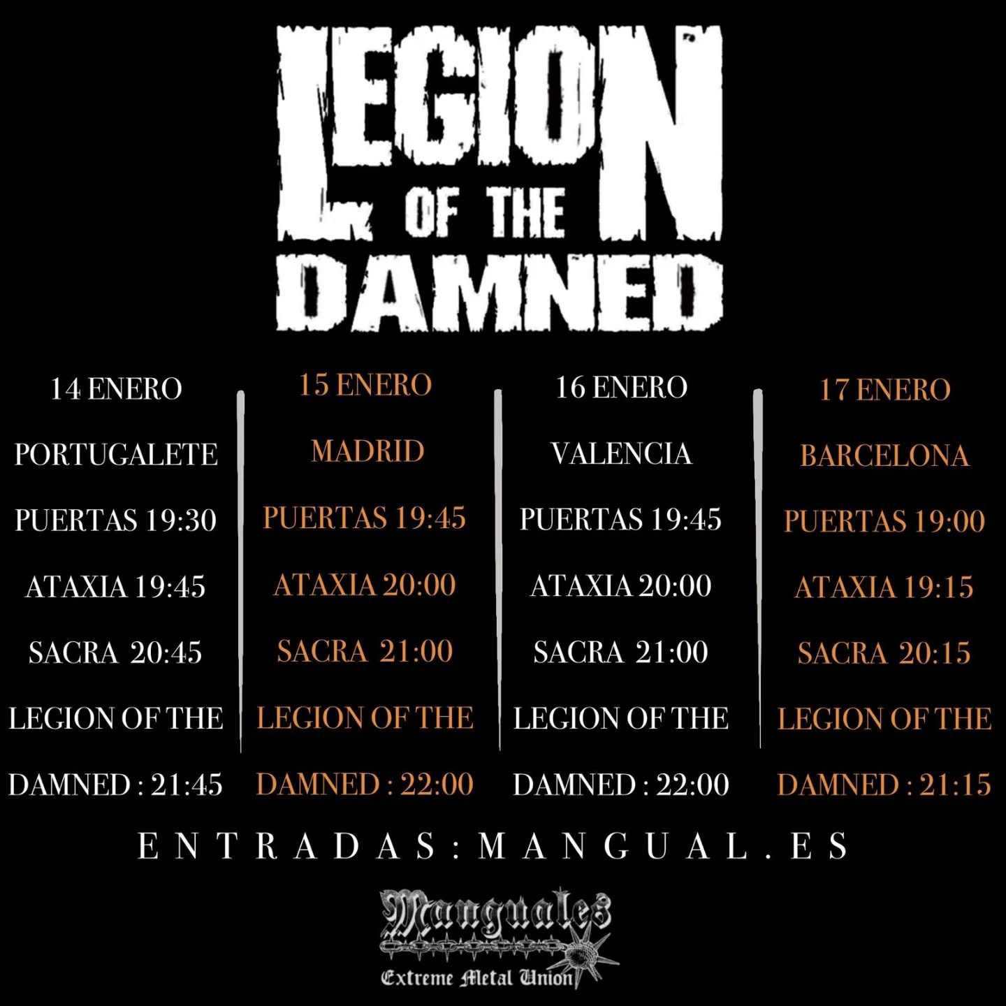 Legion of the Damned - Spain Tour 2026 - Running Order | Concerts-Metal