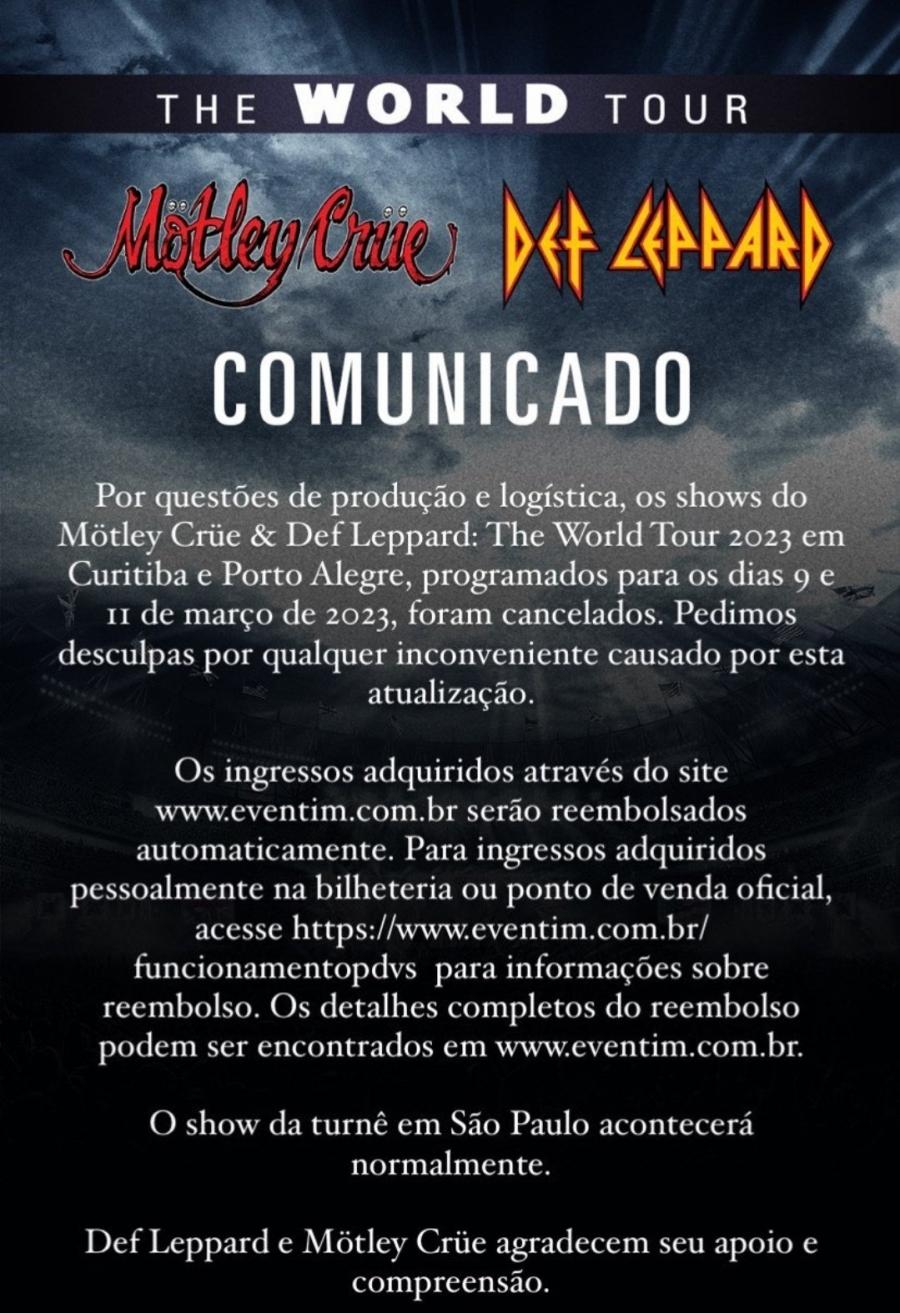 Evenement Mötley Crüe + Def Leppard - Line up